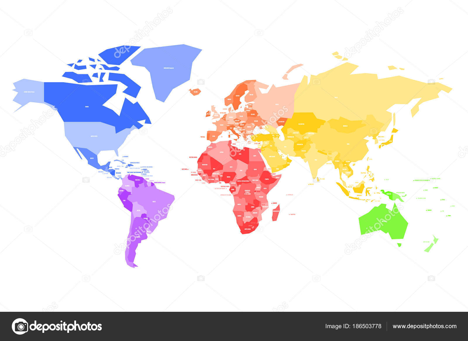 Colorful map of World. Simplified vector map with country name labels ... Colorful map of World. Simplified vector map with country name labels ...