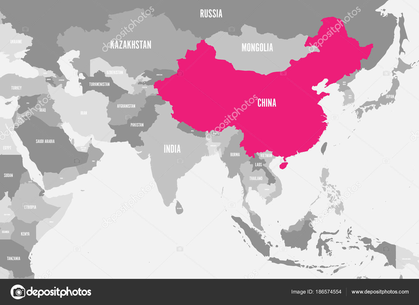 China rosa marcado en el mapa político del sur de Asia. Ilustración ...