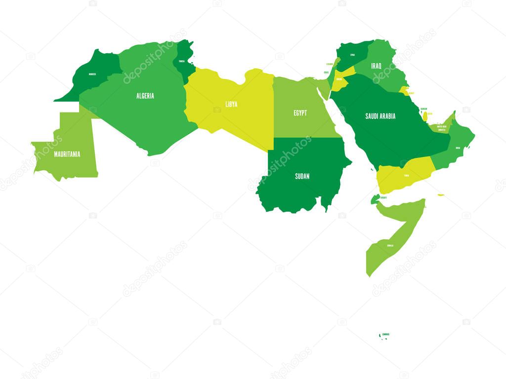 Arab World states. Political map of 22 arabic-speaking countries of the ...