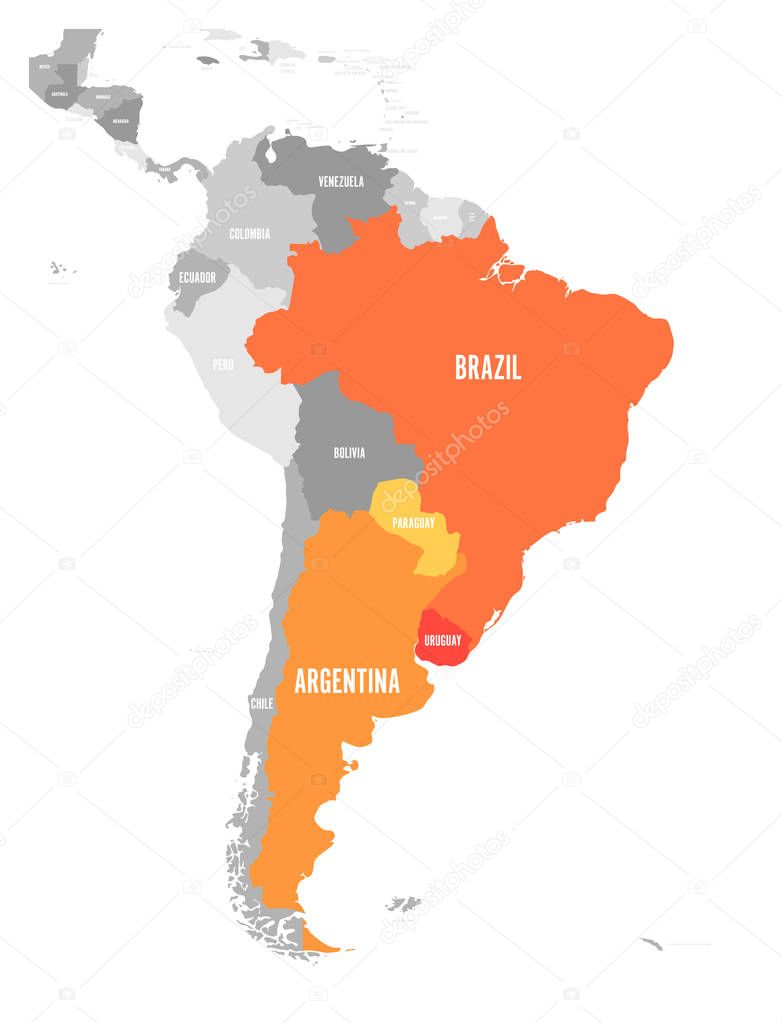 Mapa de MERCOSUR los países. Asociación Sudamericana de Comercio ...