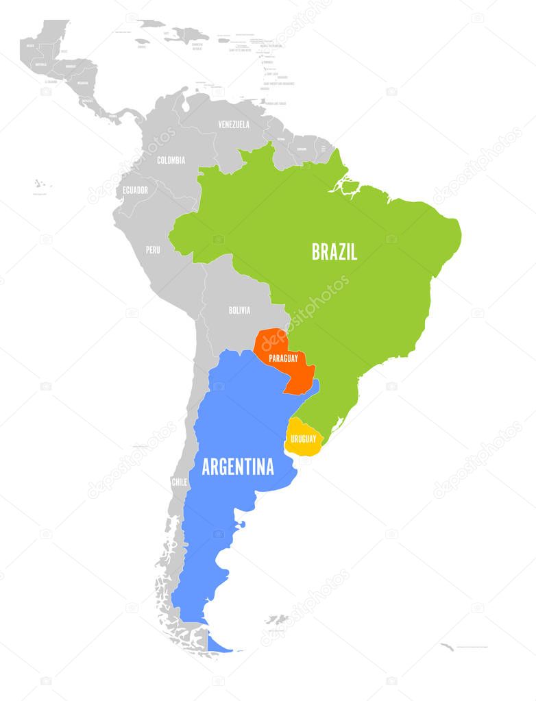 Map of MERCOSUR countires. South american trade association ...