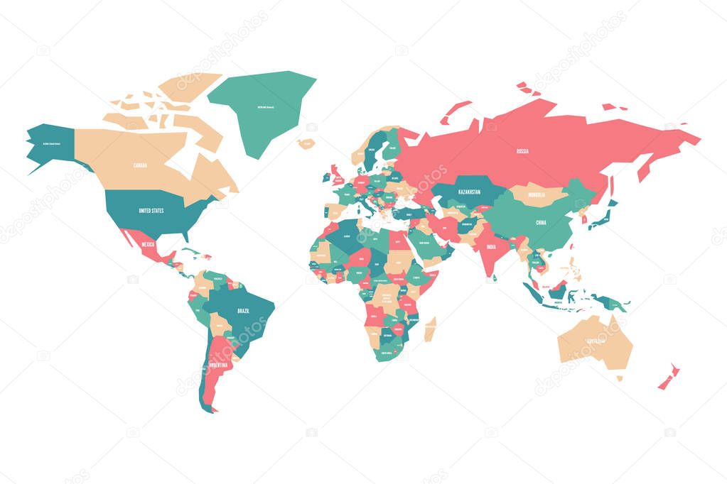 Mapa colorido del mundo. Mapa vectorial simplificado con etiquetas de ...