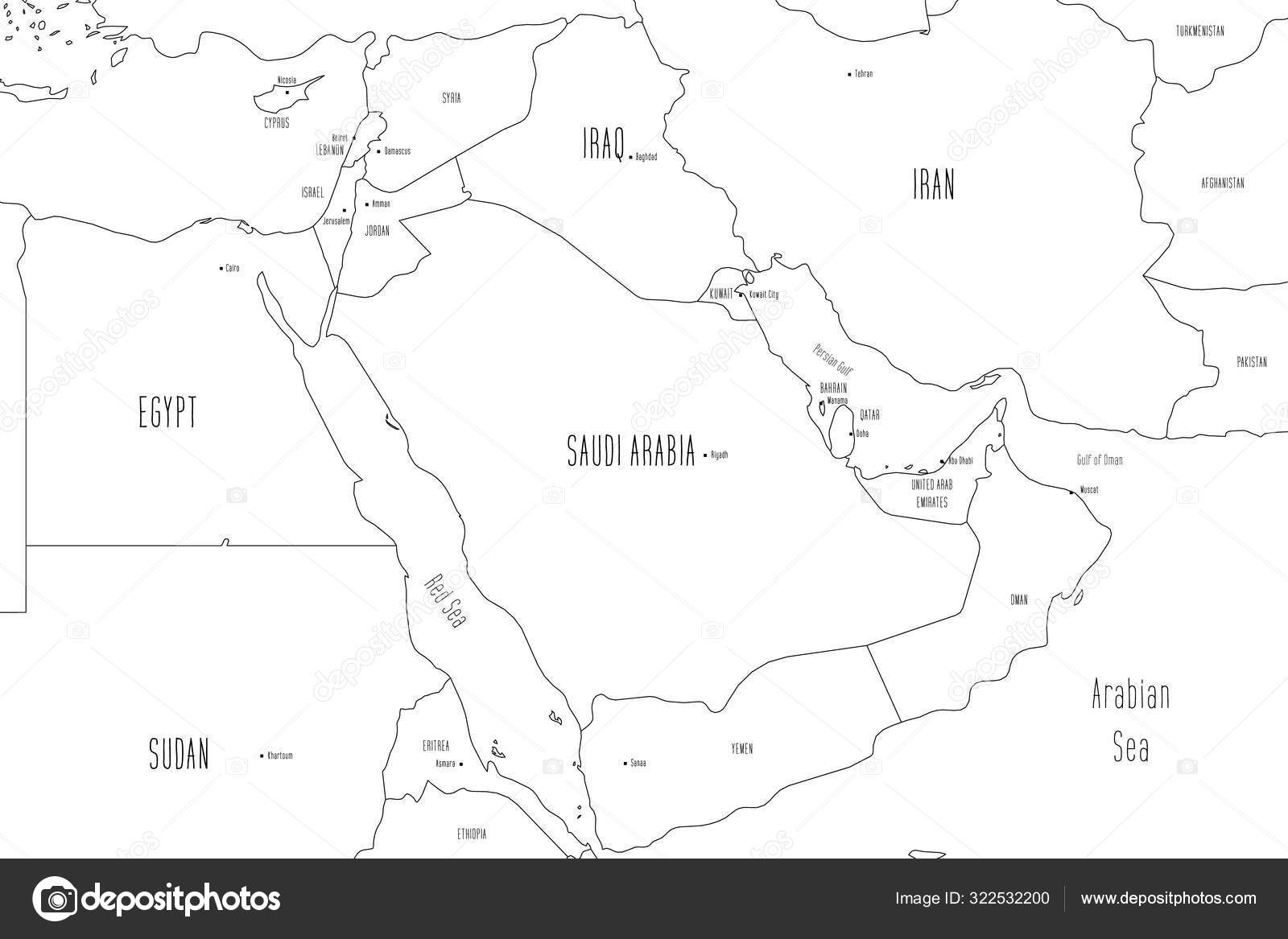 Map of Arabian Peninsula. Handdrawn doodle style. Vector illustration ...