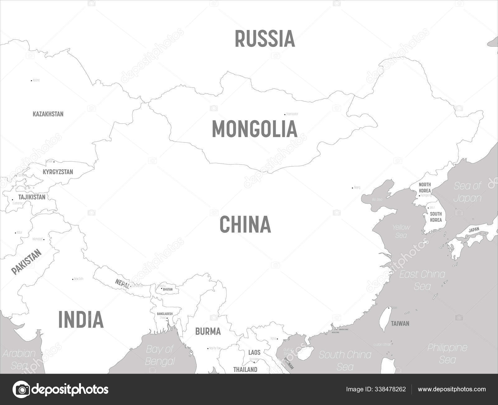 Asia Map Countries Black And White