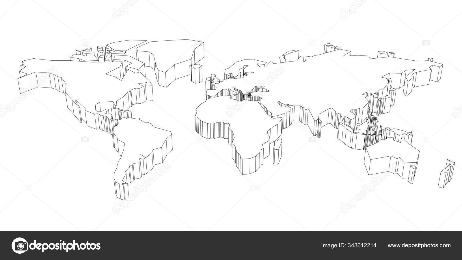 3D map of World. Black outline geometric construction. Vector ...