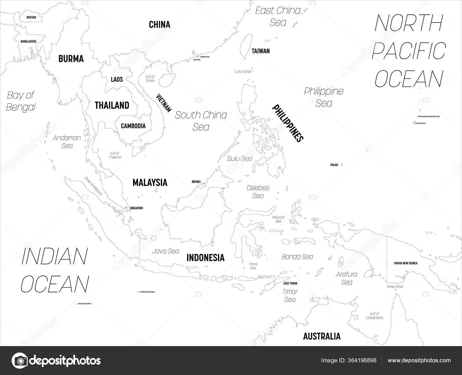 Labeled Political Map Of The South And East Asia Southeast Asia