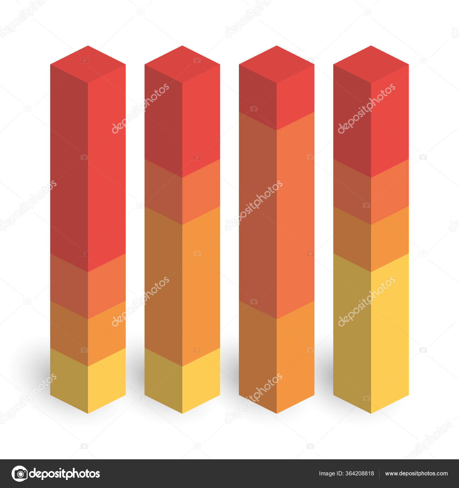 Stacked bar chart of 4 columns. 3D isometric colorful vector graph ...