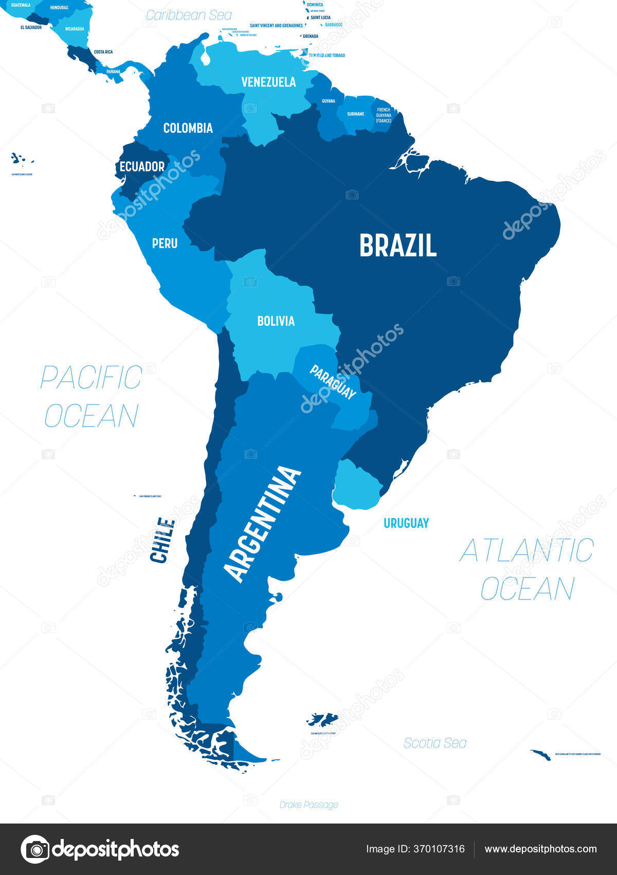 Mapa de América del Sur - tonalidad verde coloreada sobre fondo oscuro ...