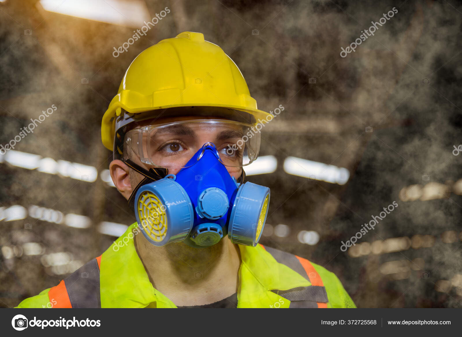 Engineer Industry Wearing Safety Uniform Black Gloves Gas Mask Checking ...
