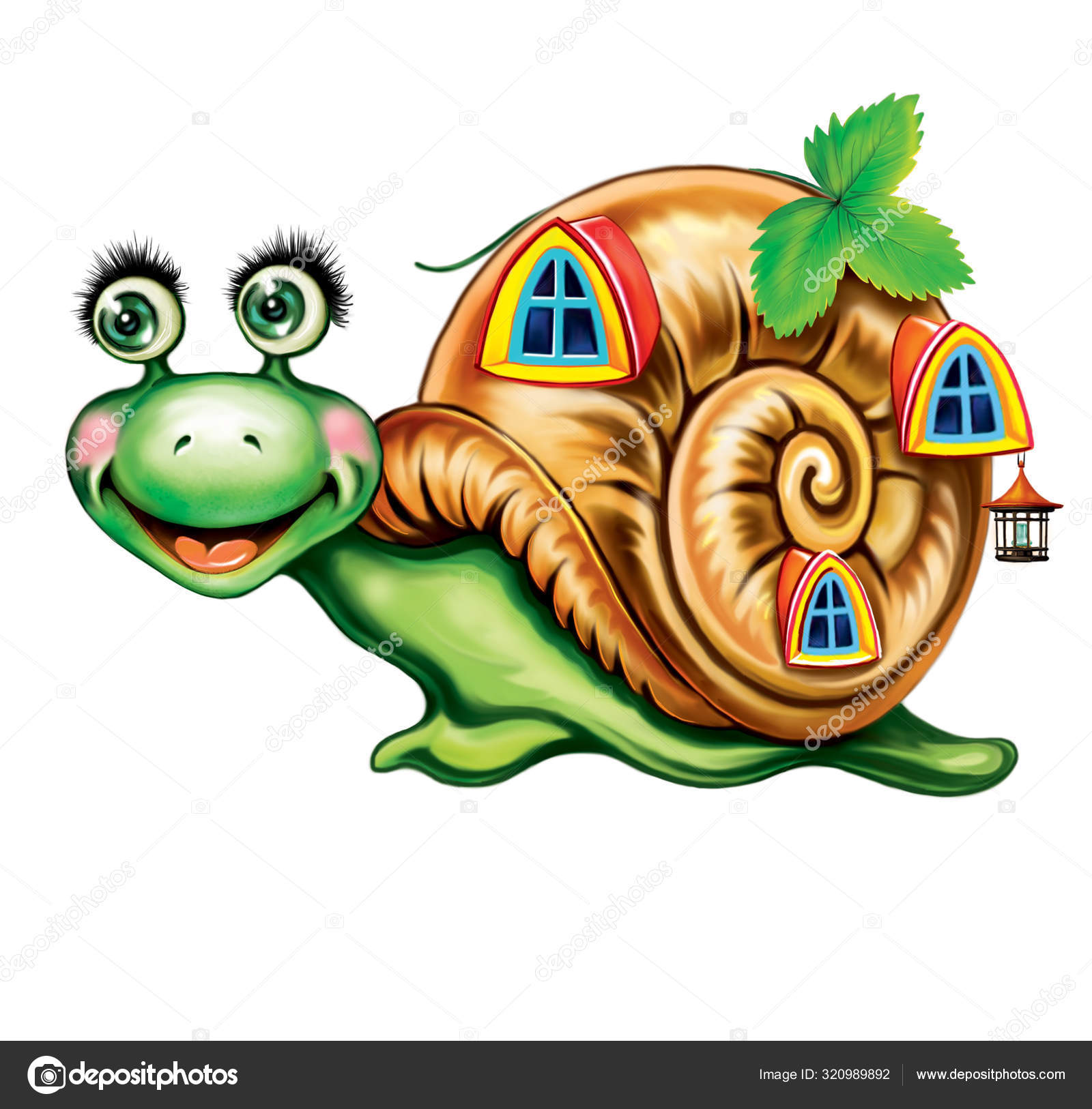 Funny Snail House Back Cartoon Animal Isolated Character White ...