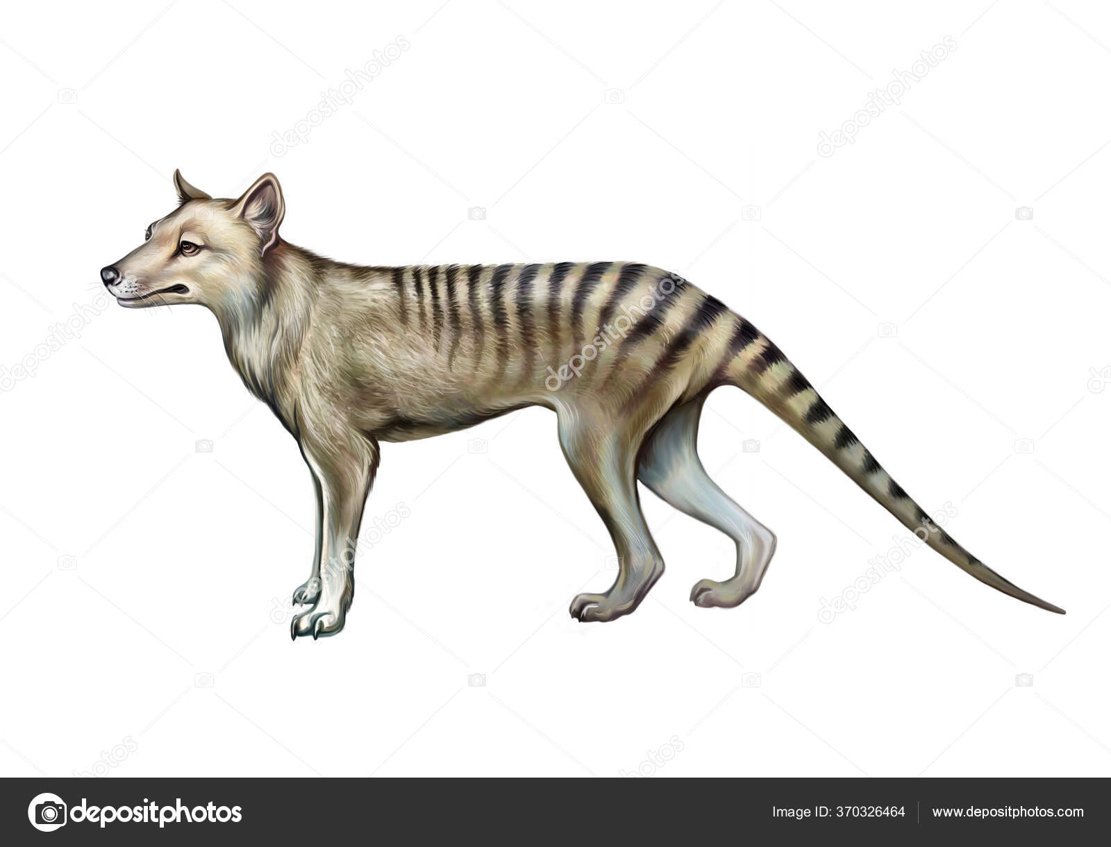 Thylacinus Marsupial Wolf Realistic Drawing Illustration Encyclopedia ...