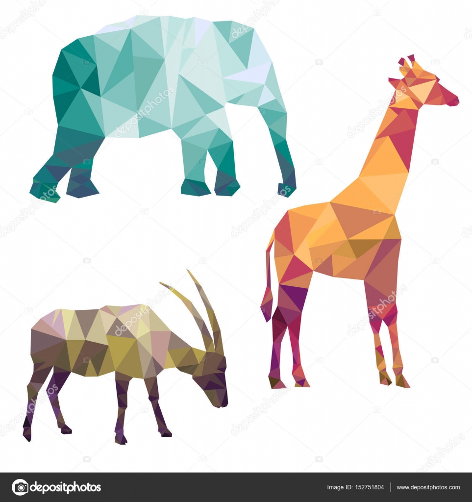 Conjunto vectorial de elefantes, rinocerontes, animales, ciervos ...