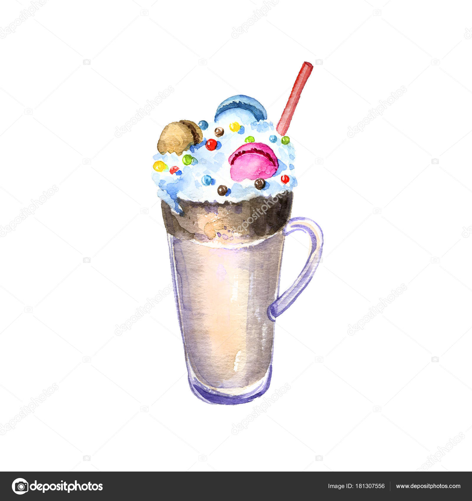 Watercolor milkshake with macaroons Stock Photo by ©cat_arch_angel ...