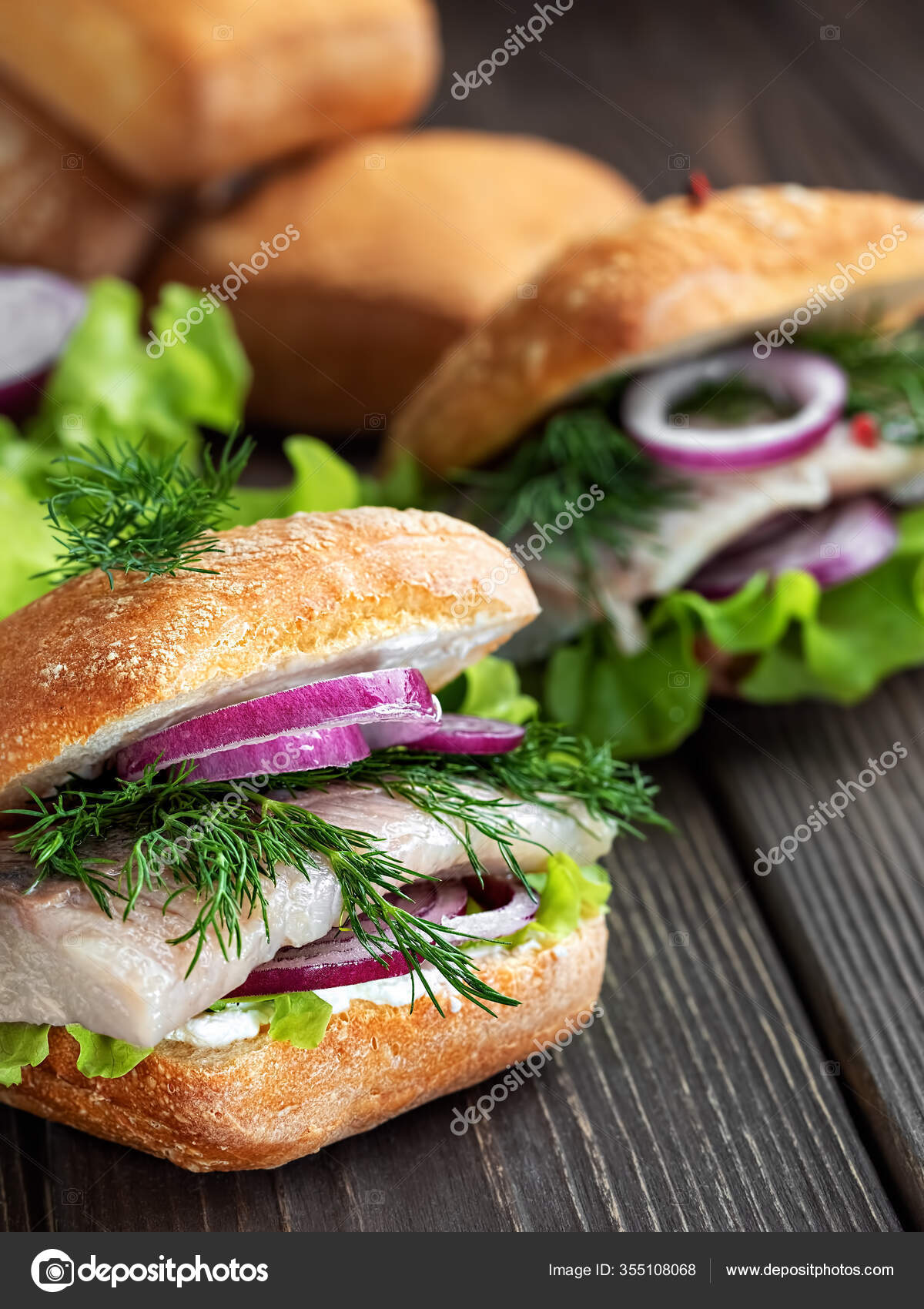 Traditional Dutch Sandwich Herring Vegetables Black Wooden Table ...