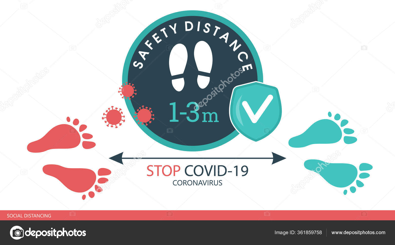 Template infographics about social distance. With a green round sticker ...