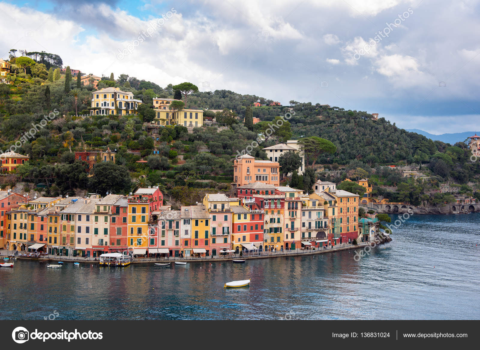 Aerial view on lagoon near Portofino town in Liguria, Italy. A vacation ...