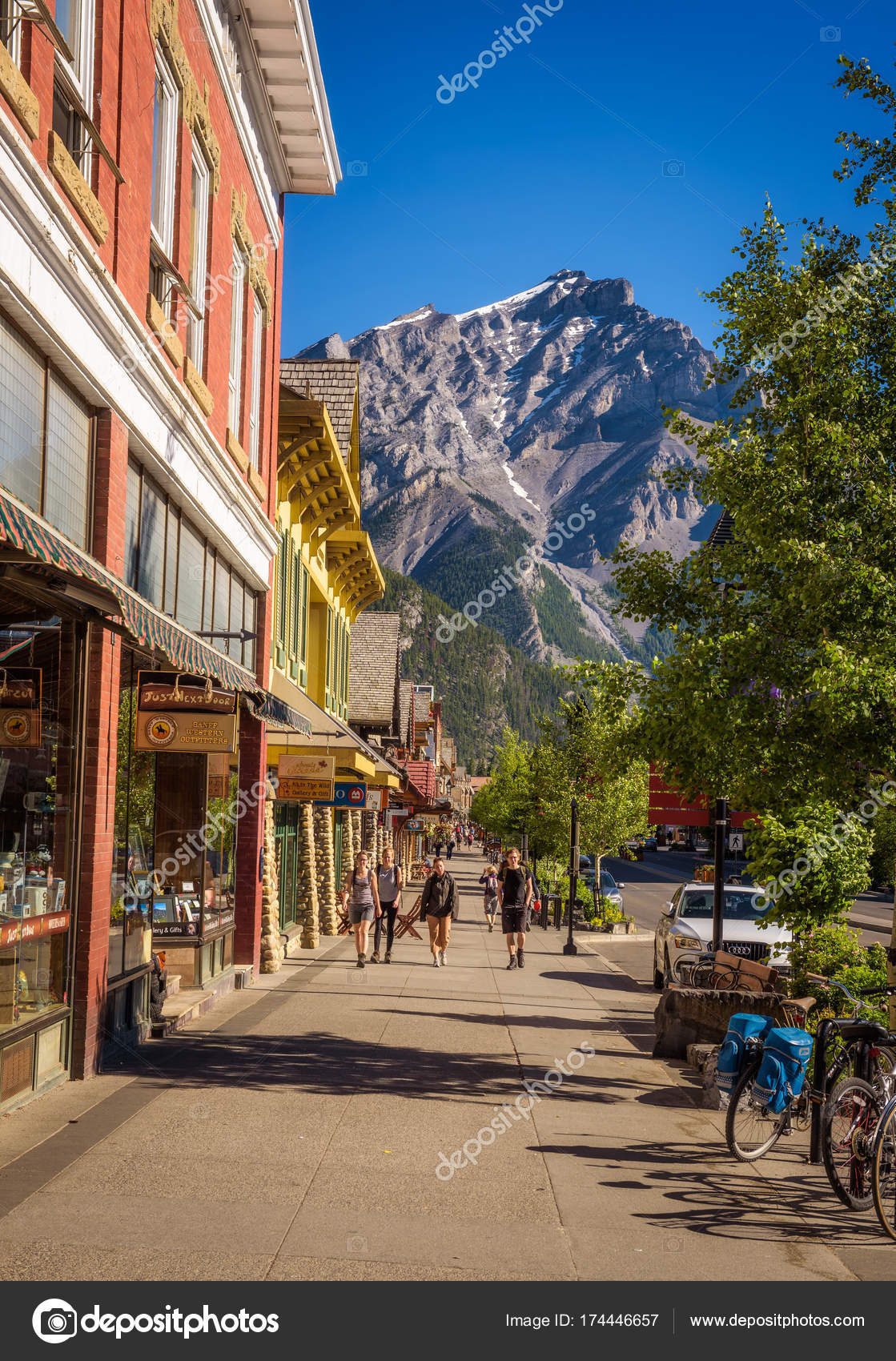 Banff main shopping street in Banff, Alberta – Stock Editorial Photo ...