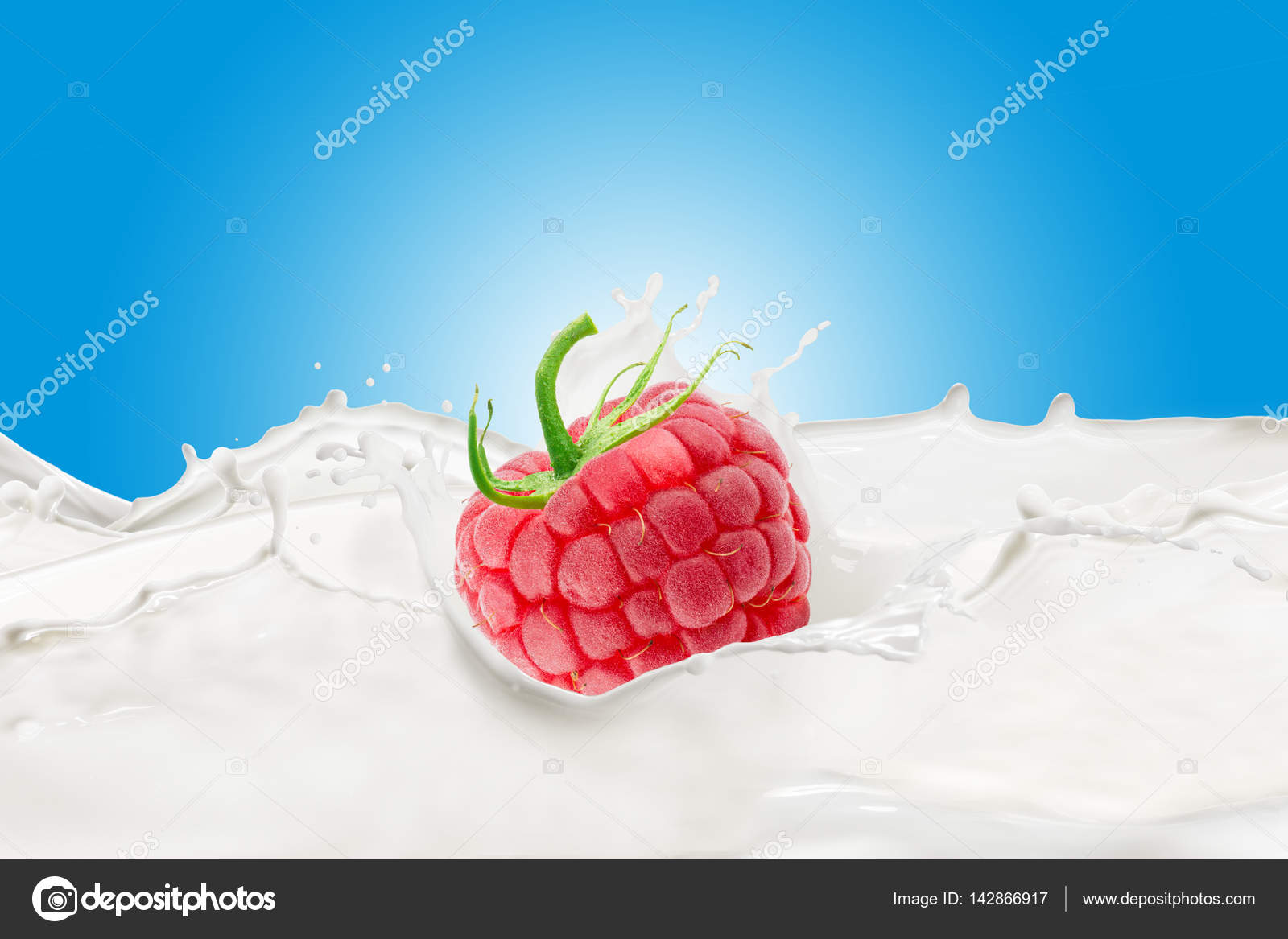 Raspberry with Milk Splash Stock Photo by ©somchaij 142866917