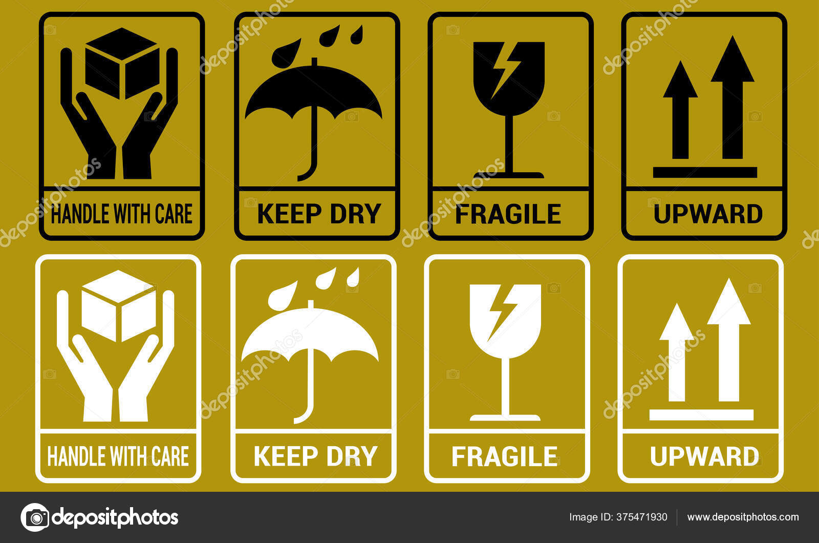 Fragile Box Cargo Warning Vector Signs Set Fragile Package Icons Stock ...