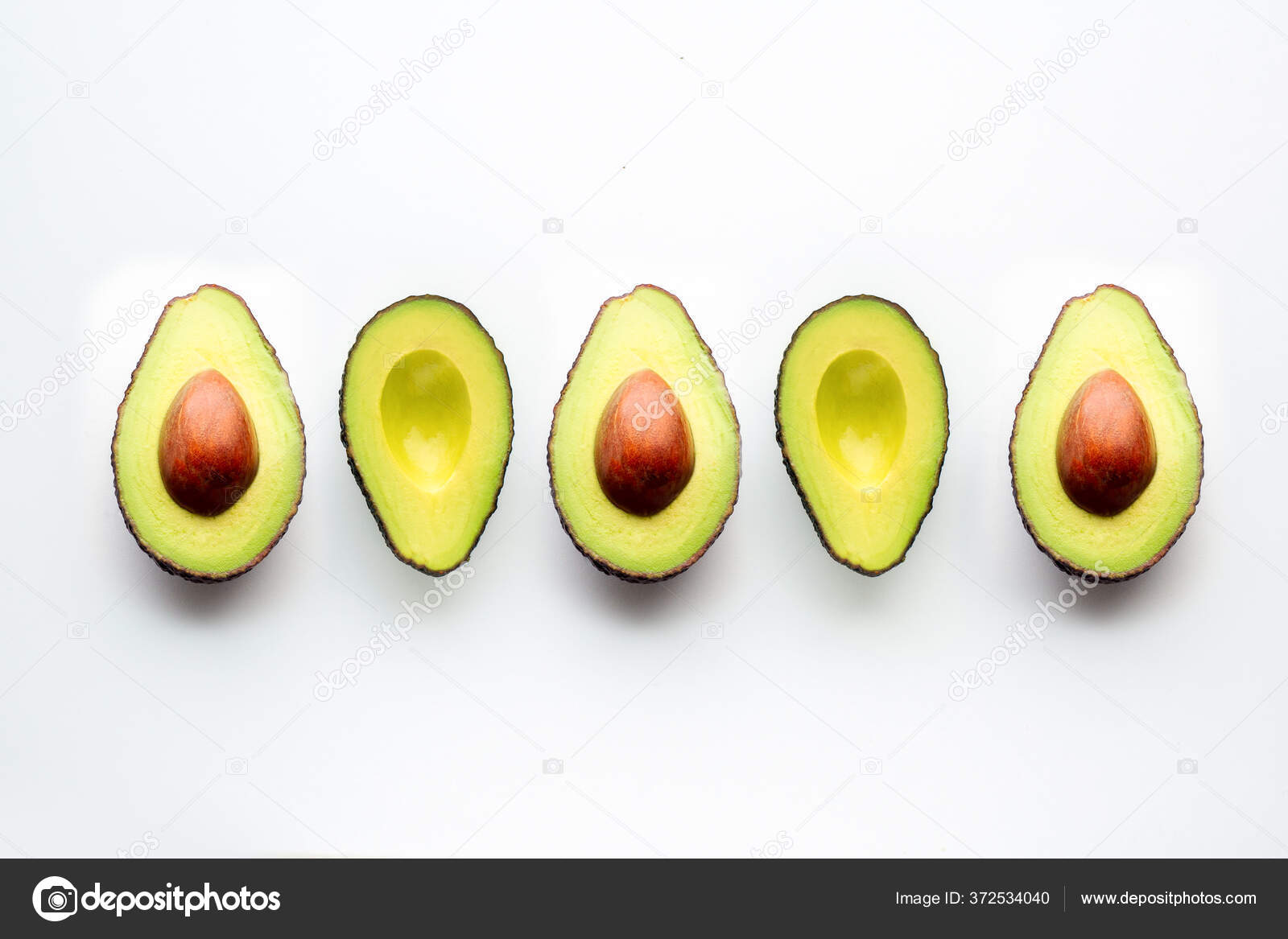 Avocado White Background Cut Avocado Lies One Line Fruits Scatter Stock ...