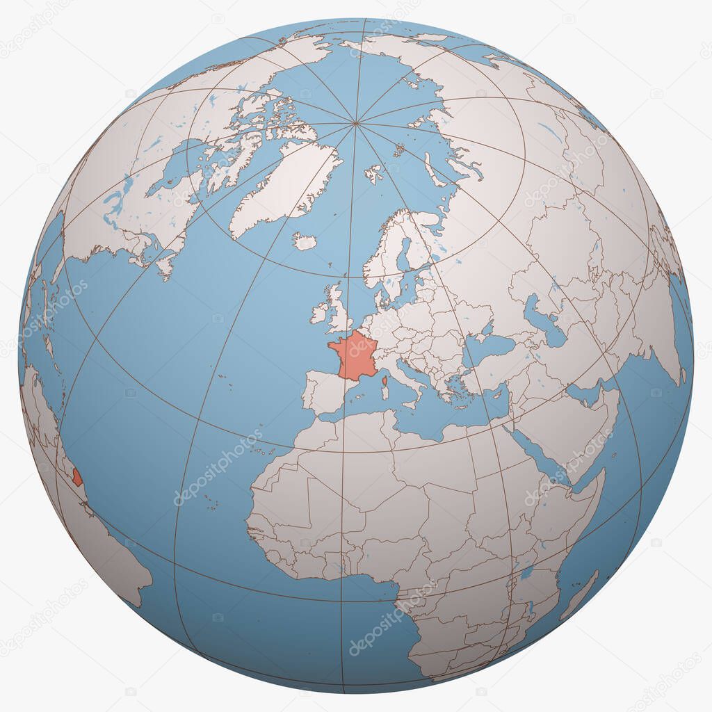 Francia en el mundo. Hemisferio terrestre centrado en la ubicación de ...