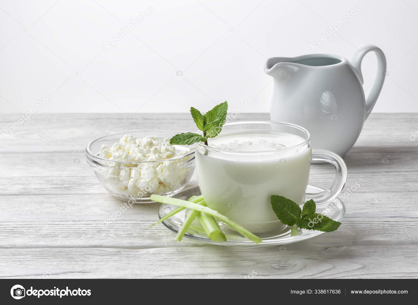 Airan or kefir drink, fermented milk drink, fermented probiotics on a ...