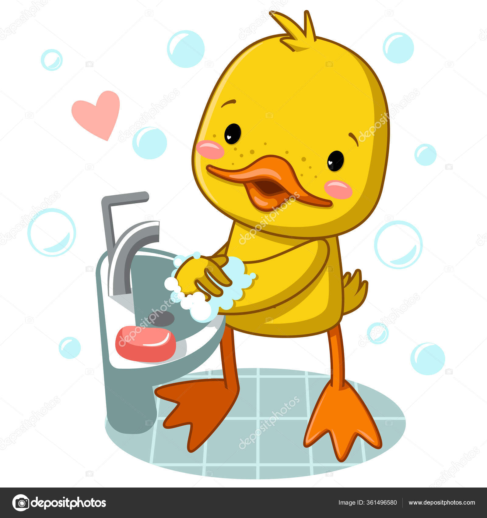 Cute Duck Washes Hands Vector Stock Vector by ©artkukushkina 361496580
