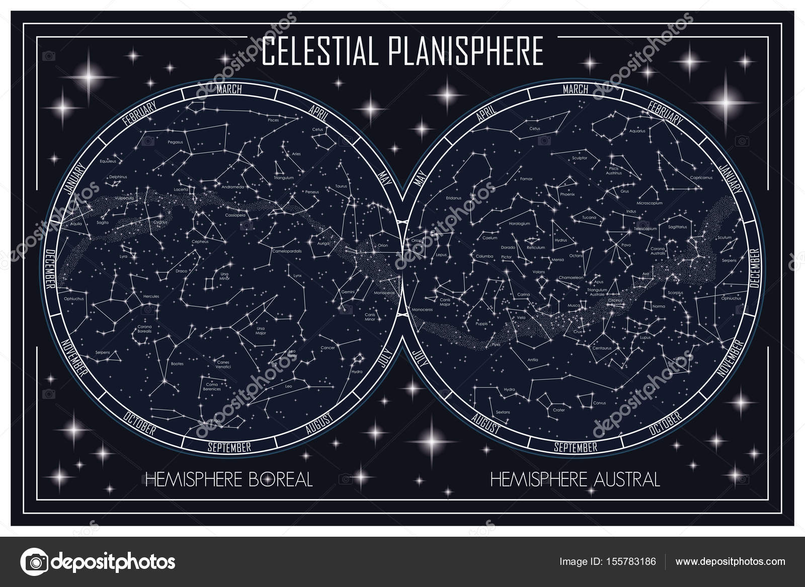 Map of celestial planisphere Stock Vector by ©angusgrafic 155783186