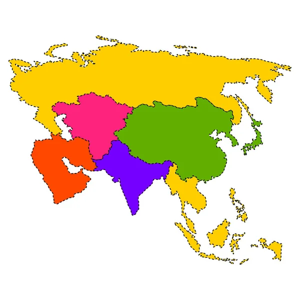 Colorful political map of western, southern and eastern Asia. Simple ...