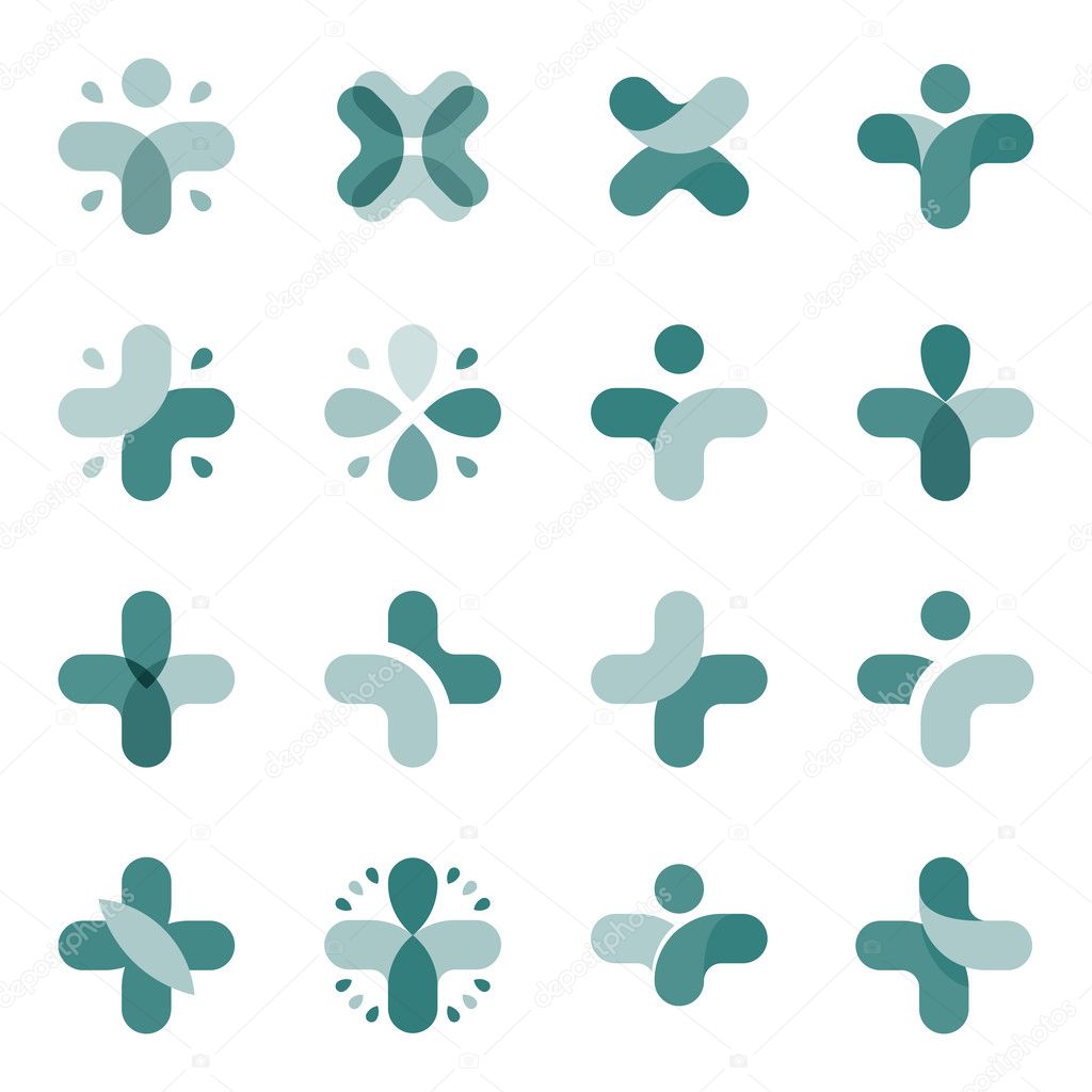 Isolated abstract blue color cross logo set. Medical logotype ...