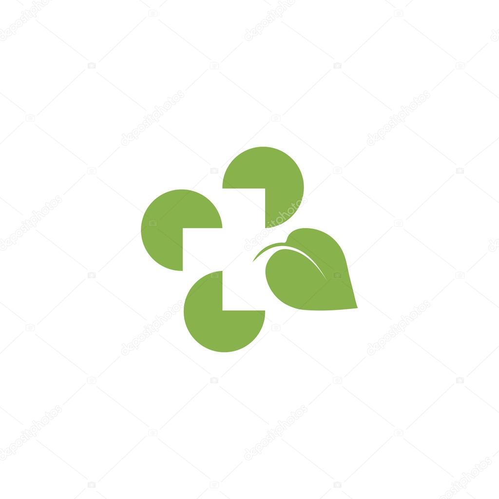 Isolated abstract green color leaf logo. Medical cross logotype ...