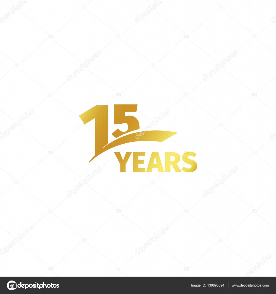 Isolated abstract golden 15th anniversary logo on white background. 15 ...