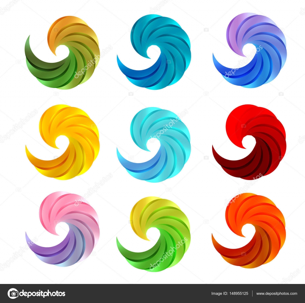 Isolated abstract colorful swirl logos set on white background vector ...