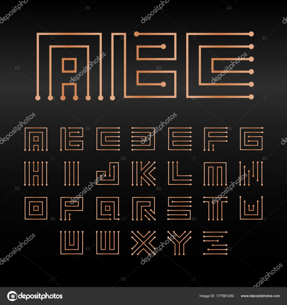 Digital vector alphabet, isolated abstract technology font. Microchip ...
