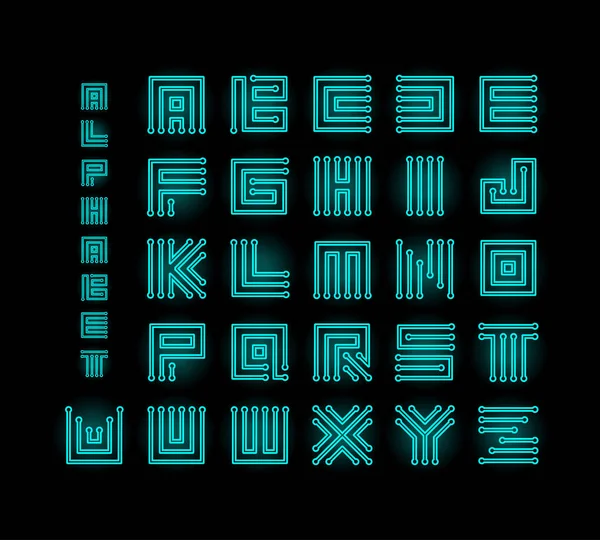 Digital vector alphabet, isolated abstract technology font. Microchip ...