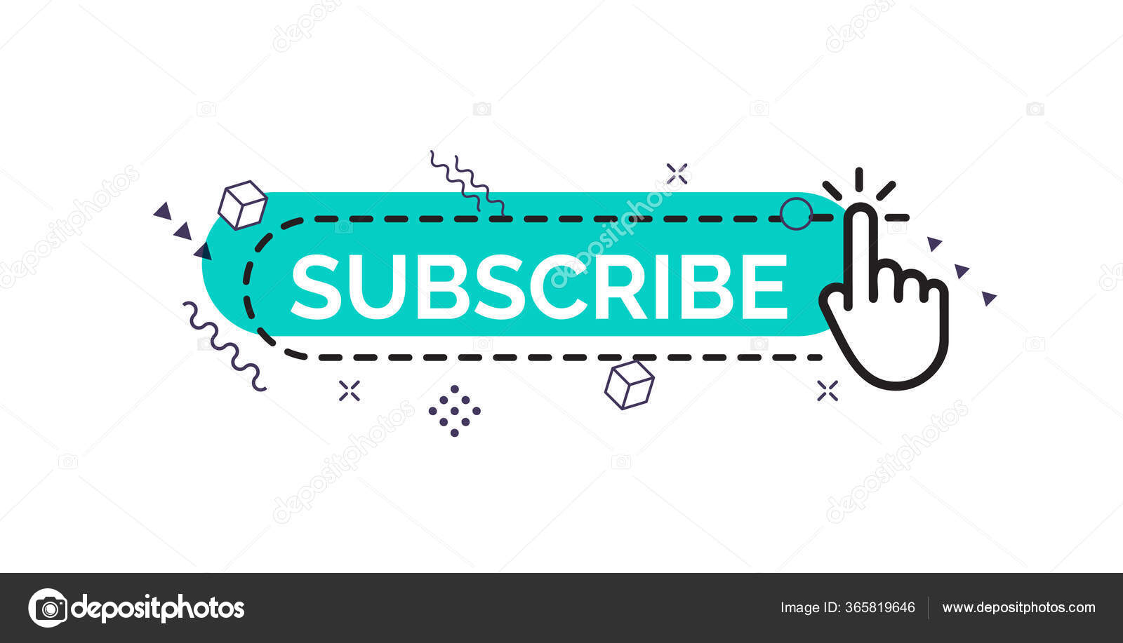 Subscribe button with finger and memphis design elements, creative art ...