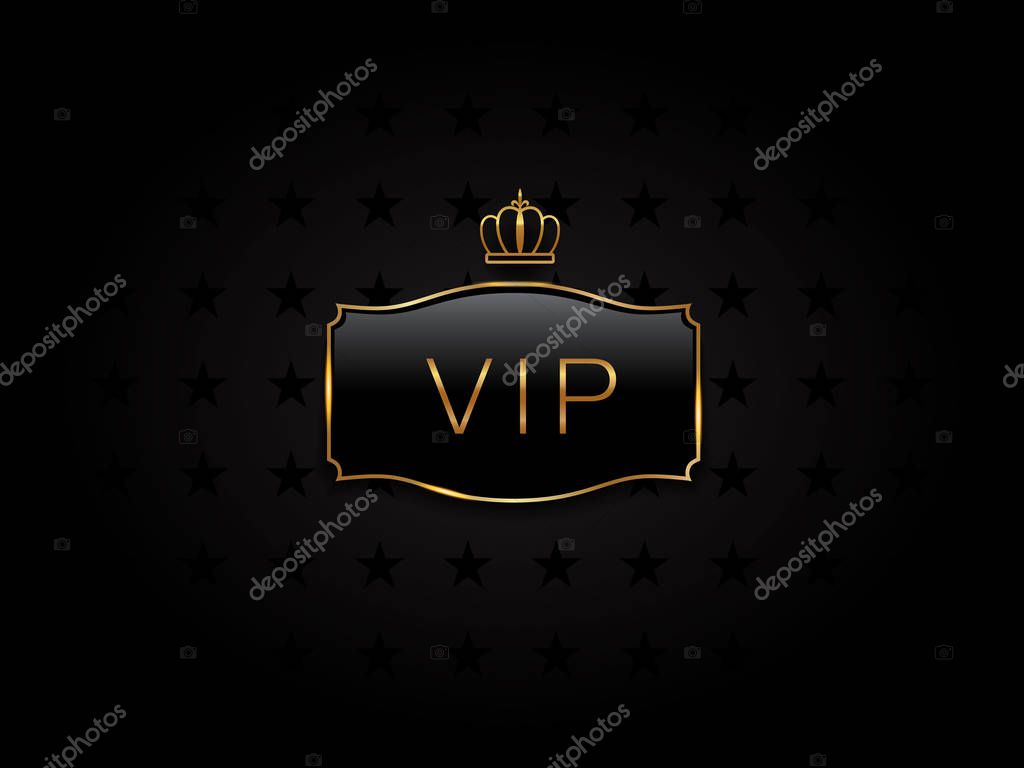 Etiqueta de vidrio negro Vip con marco dorado y corona. Insignia ...