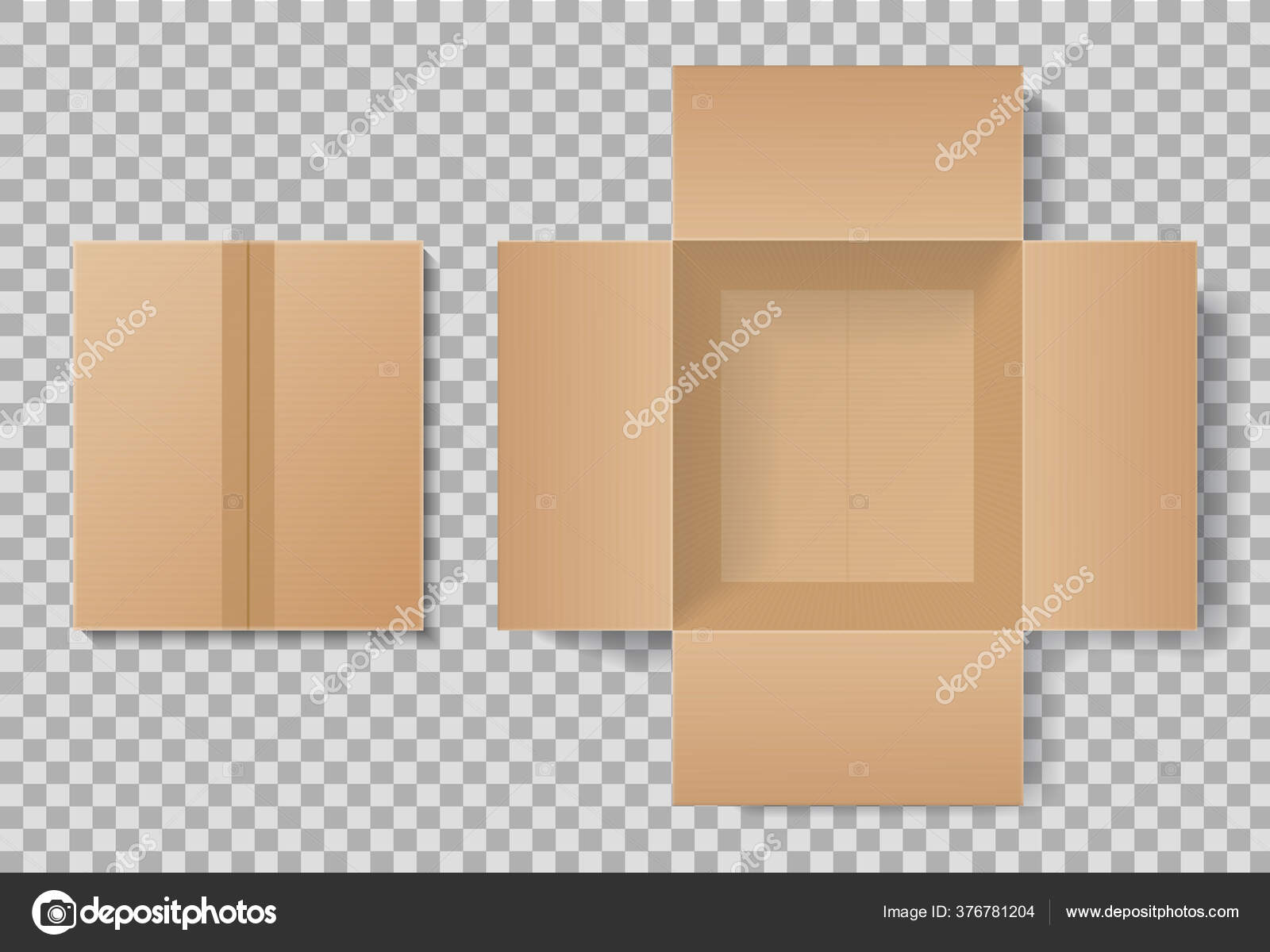 Cardboard Box Top View Delivery Open Closed Carton Package Mockup Stock ...