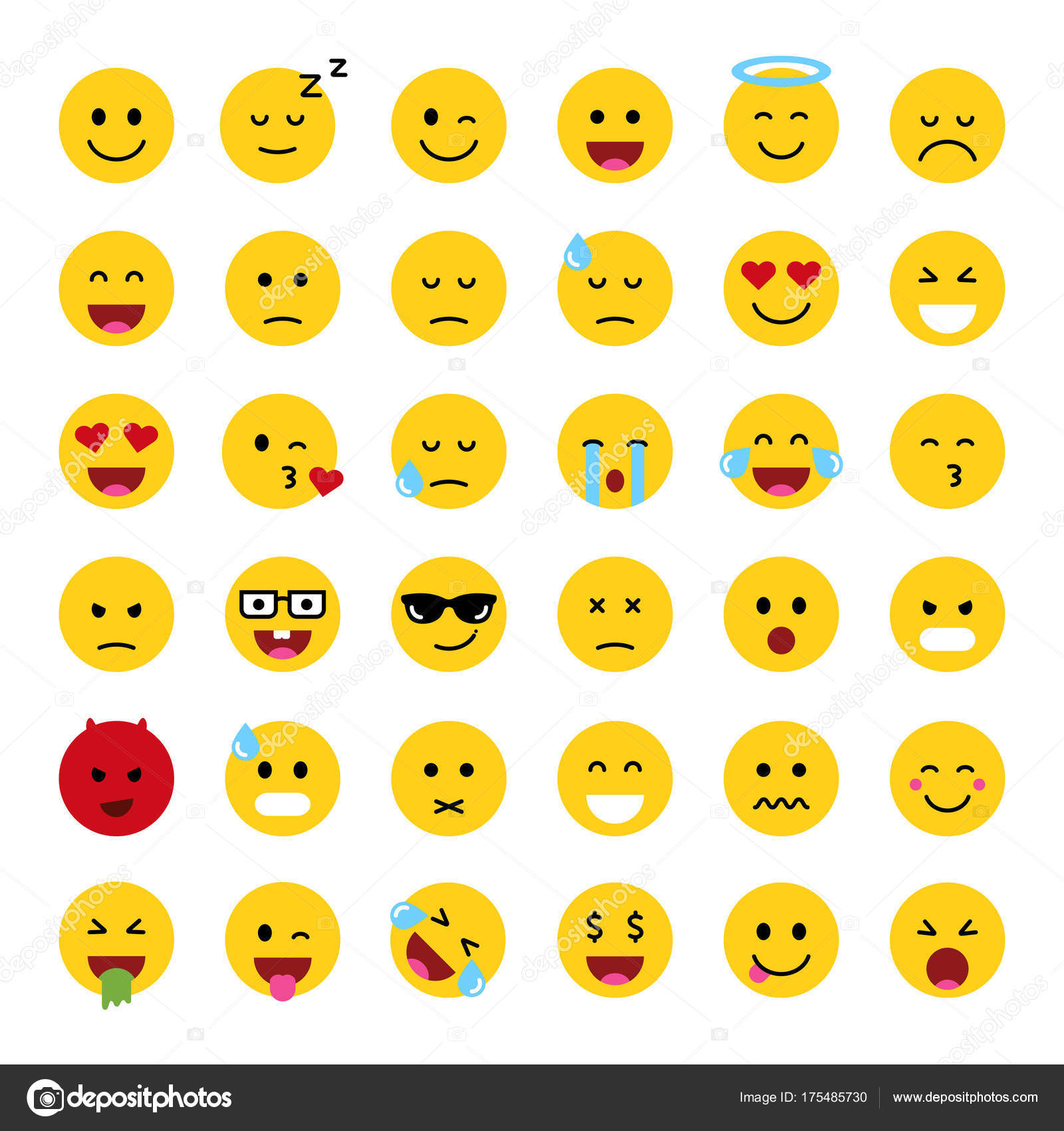 Set of cute smiley emoticons, Stock Vector Image by ©vector5000 #175485730