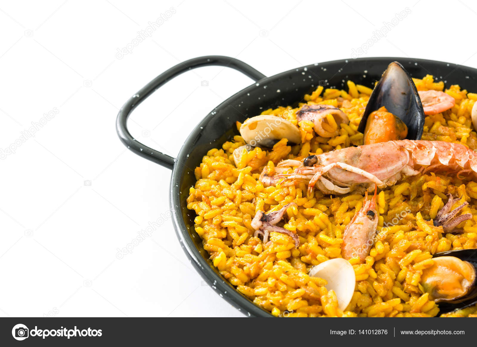Traditional spanish seafood paella, isolated on white background Stock ...