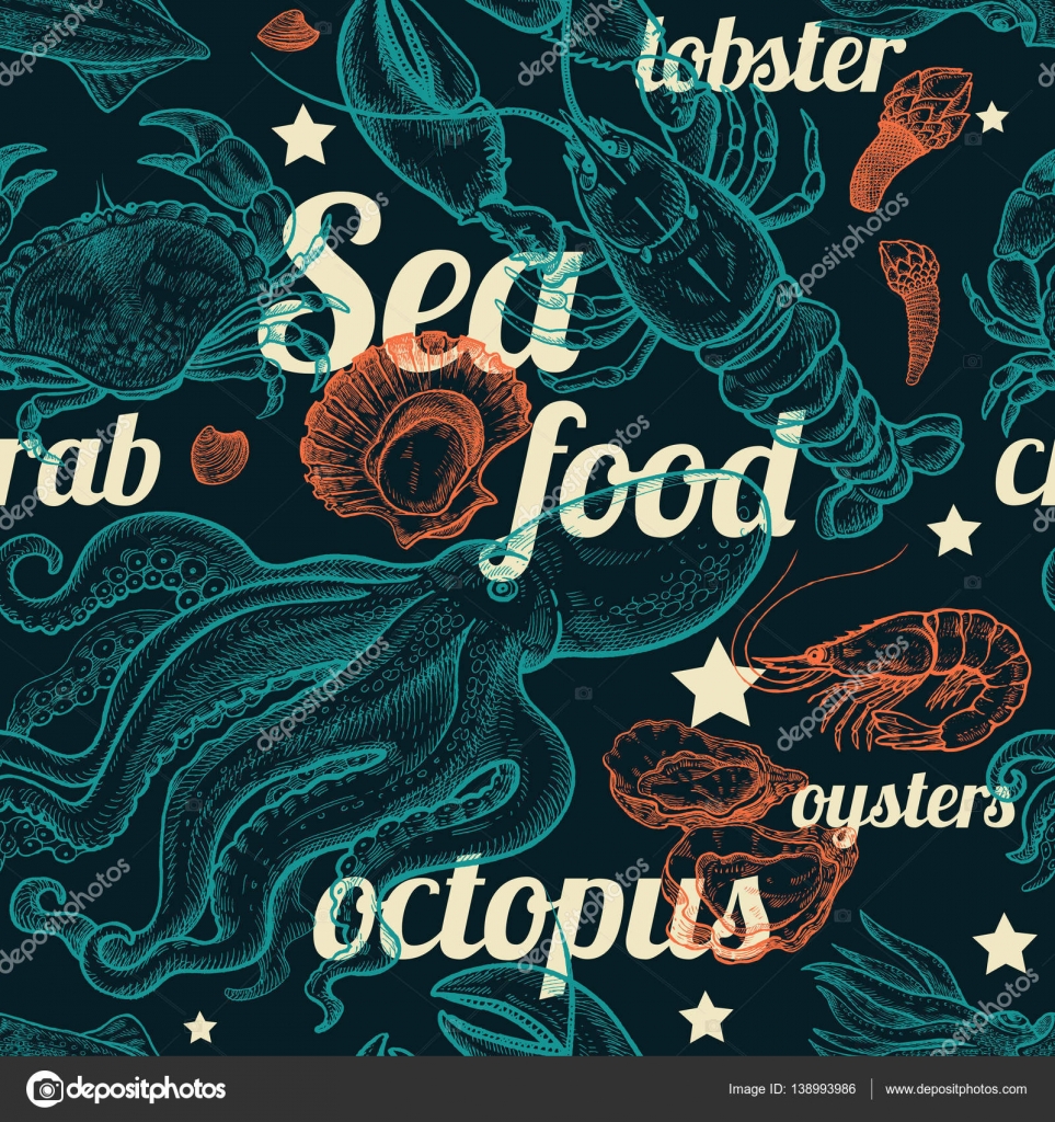 Seamless vector pattern with seafood. Stock Vector Image by ©sasha ...