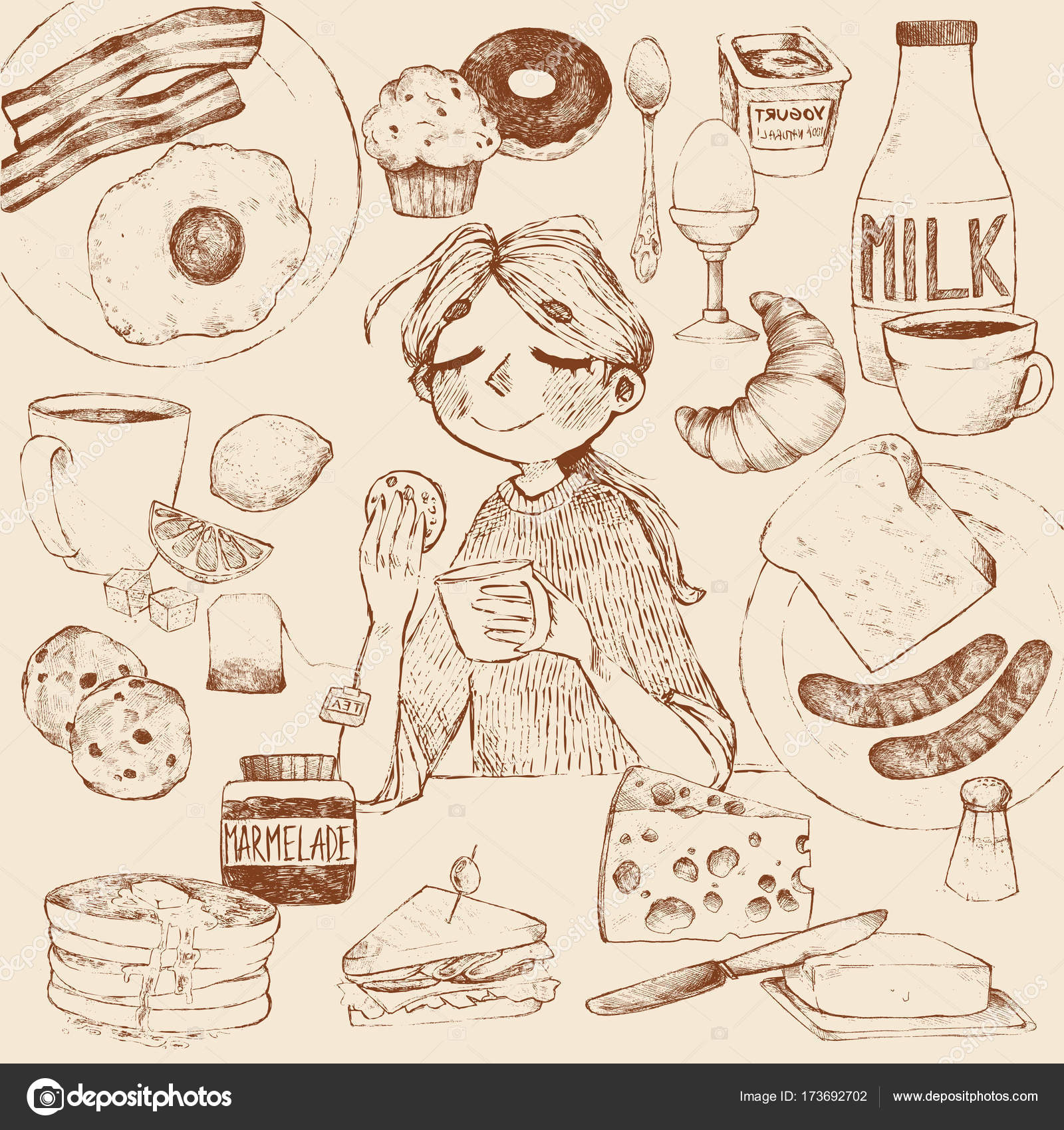 Breakfast. Vector doodle set. Stock Vector Image by ©sasha-kasha #173692702