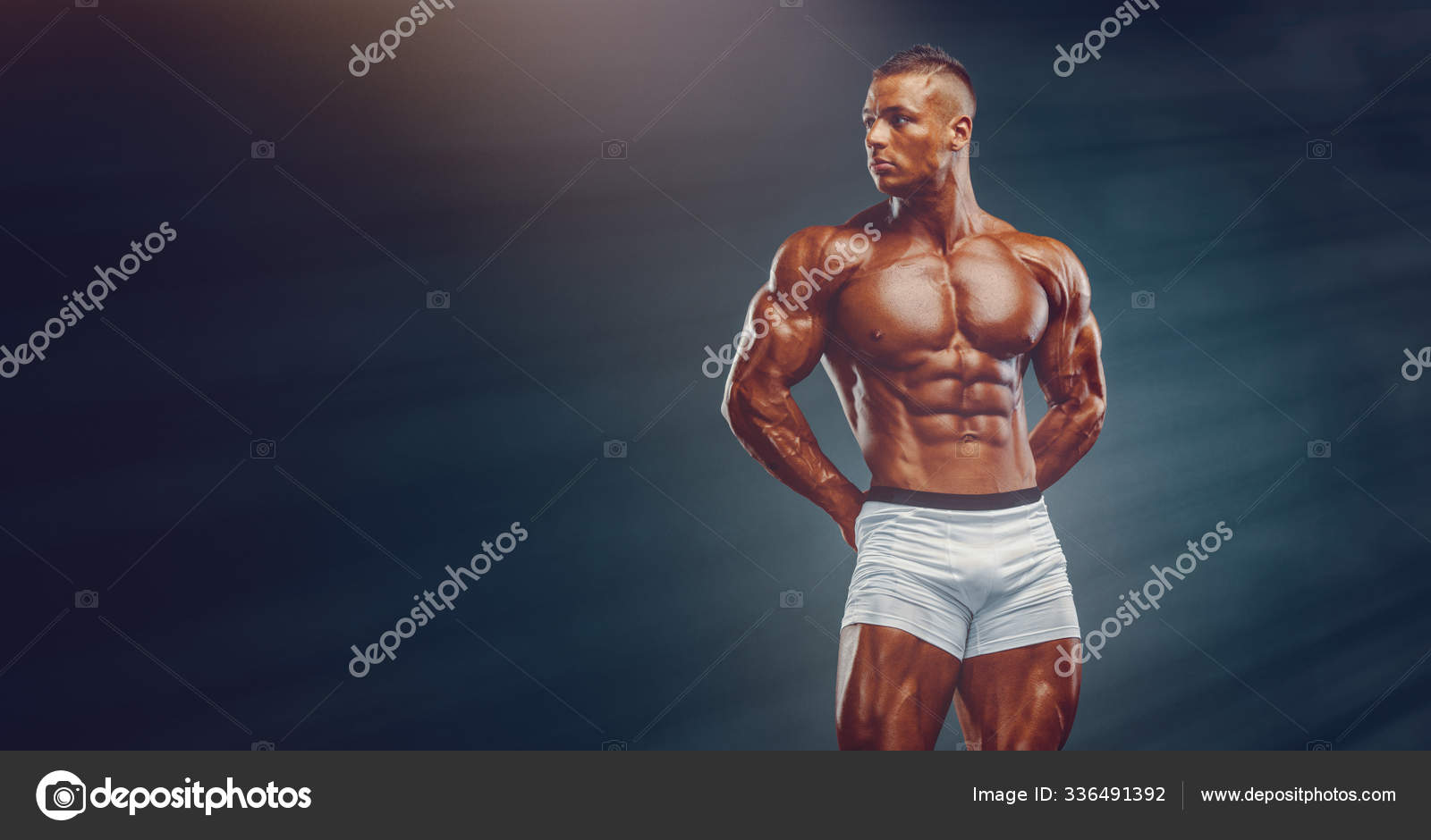 Strong, Muscular, Handsome Men Flexing Muscles. Bodybuilder Flexing ...
