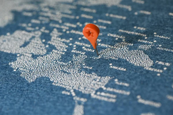 painted travel map with the pin and plane - Stock Image - Everypixel