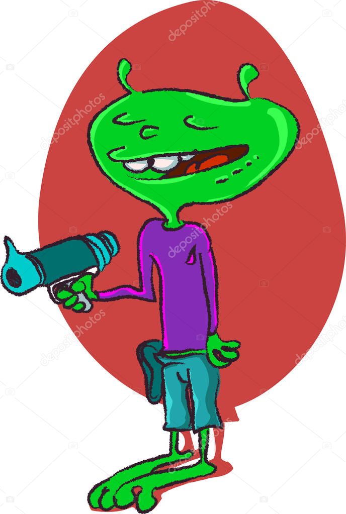 estilo libre dibujado a mano alien muestra su arma divertida caricatura ...