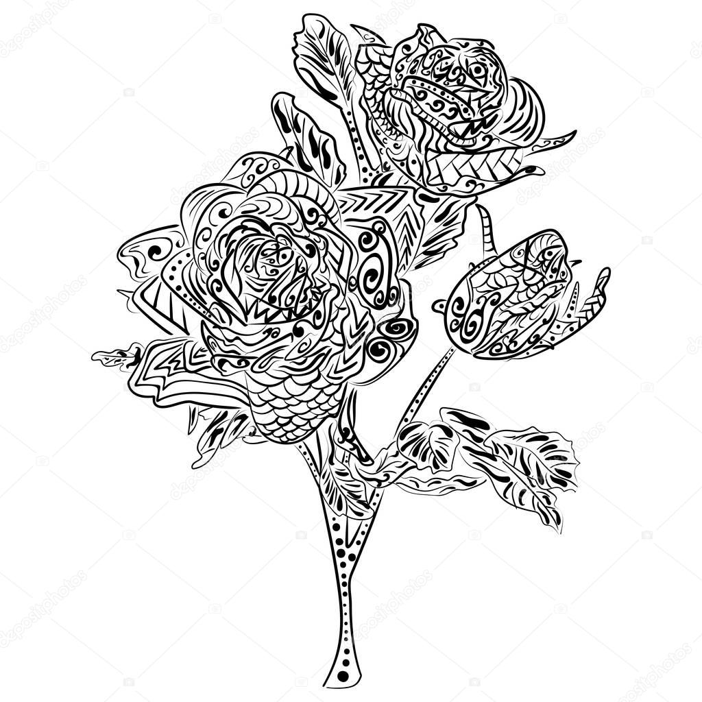 Zentangle rose | Zentangle Rose flower, floral pattern Vector — Stock ...