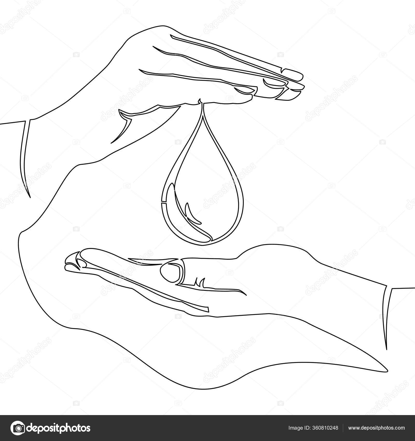 Continuous One Single Line Drawing Water Drop Hands Icon Vector Stock ...