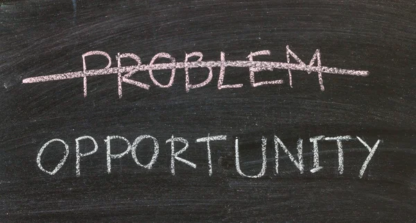 problems crossed out and opportunity on blackboard - Stock Image ...