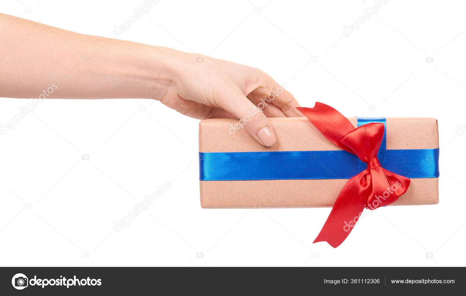 Hand Gift Box Wrapped Brown Paper Isolated White Background — Stock ...