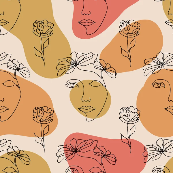 Vector seamless pattern of one line drawing abstract flowers and ...